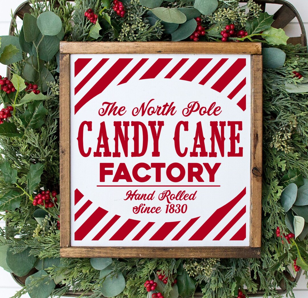 Candy Cane Factory Farmhouse Sign 13.5"x13.5". Holiday Wood Sign, Candy ...