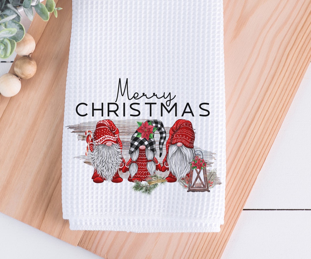 Christmas Gnomes Tea Towel 16x24", Gnome Tier Tray, Gnome Tea Towel, Farmhouse Christmas ...
