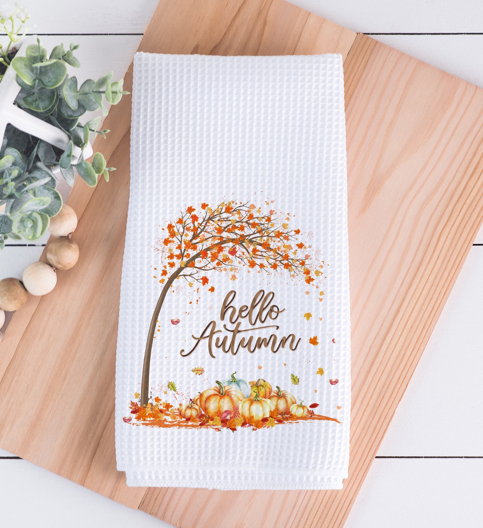 Hello Autumn Fall Tea Towel 16"x24", Tier Tray Decor, Autumn Farmhouse ...