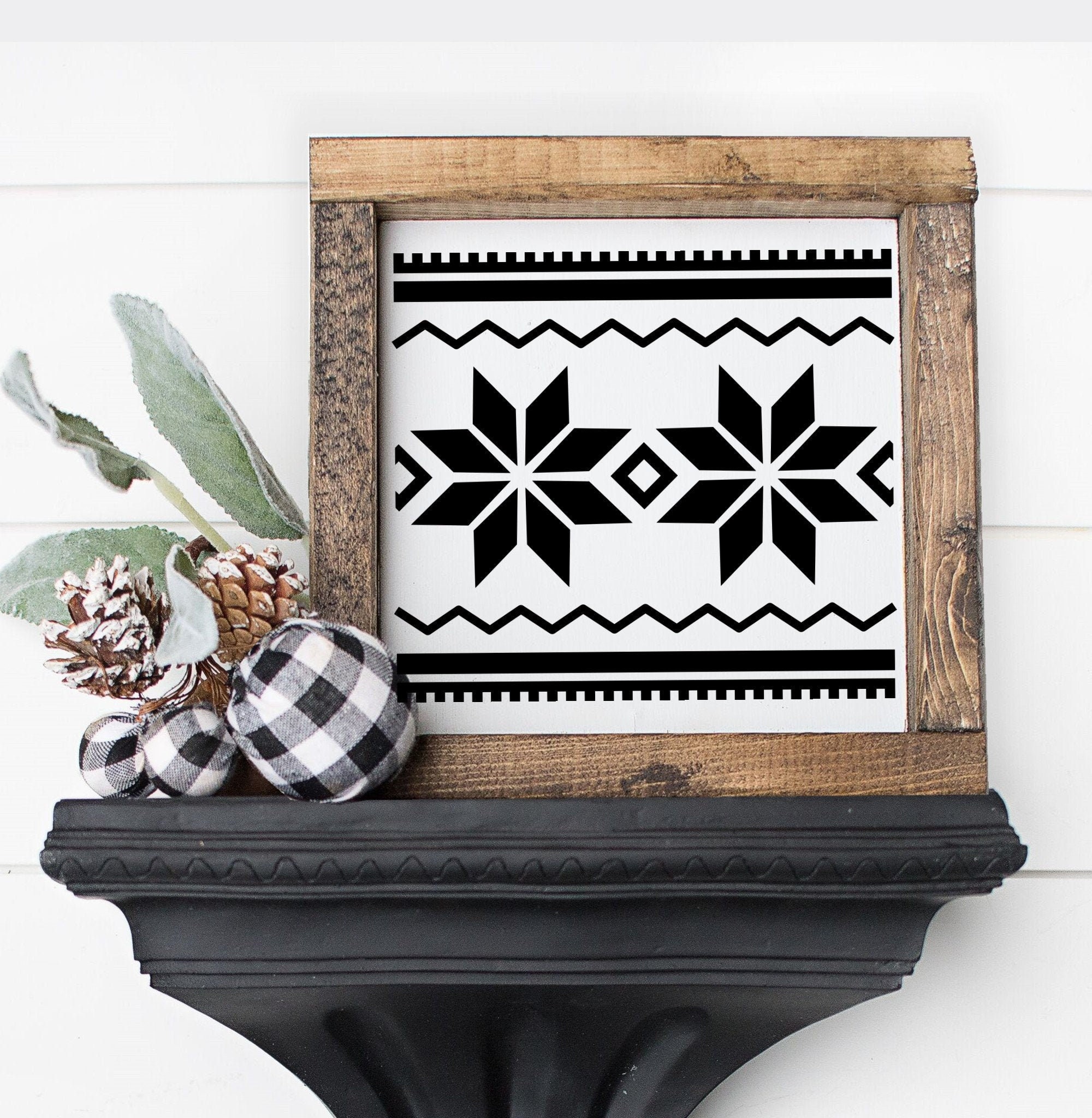 Nordic Scandinavian Snowflake Pattern Farmhouse Style Framed - Etsy