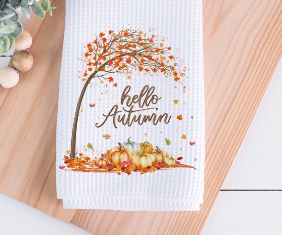 Hello Autumn Fall Tea Towel 16x24 Tier Tray | Etsy