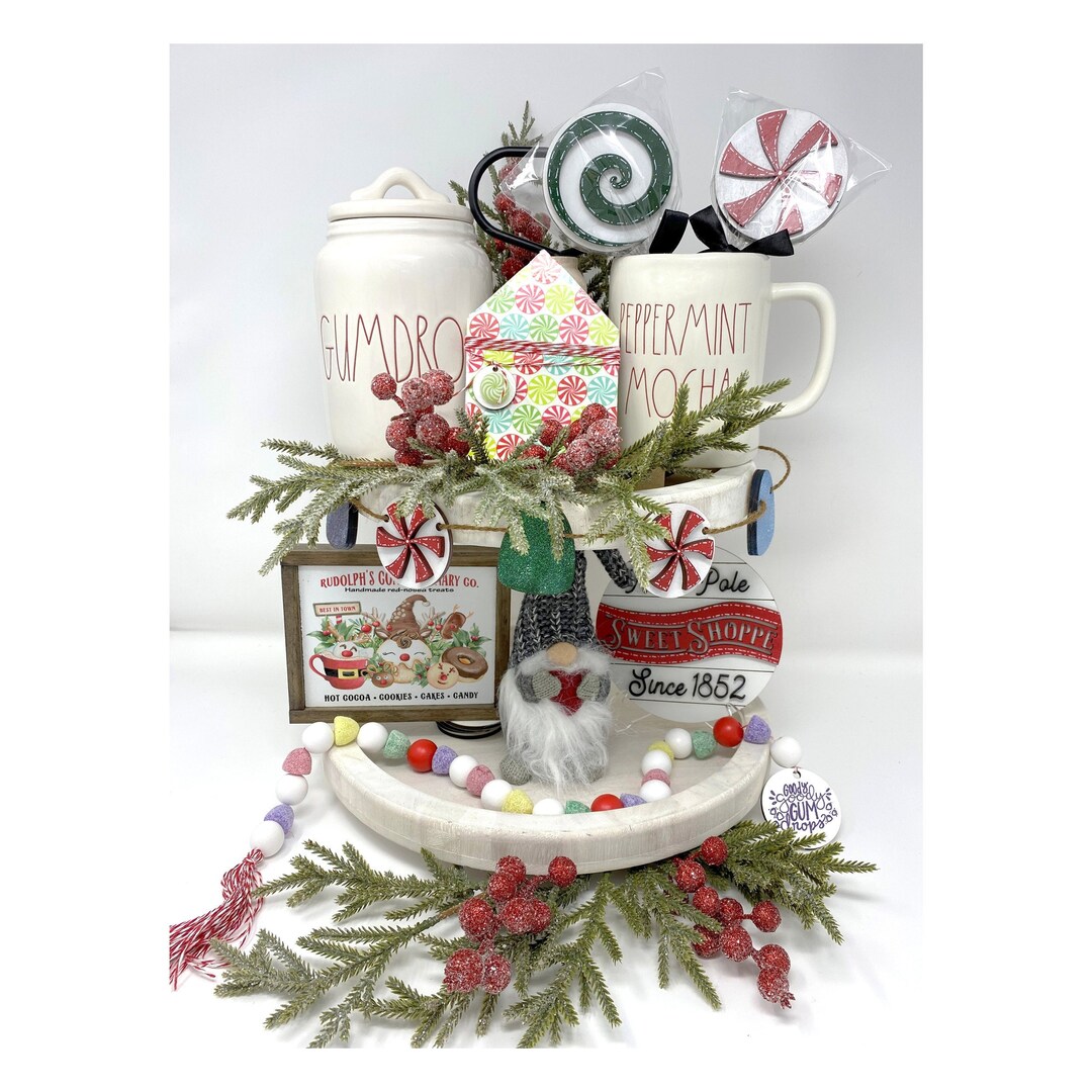 Christmas Candy & Gumdrops Tiered Tray Decor, Candy Garland, Rudolph ...