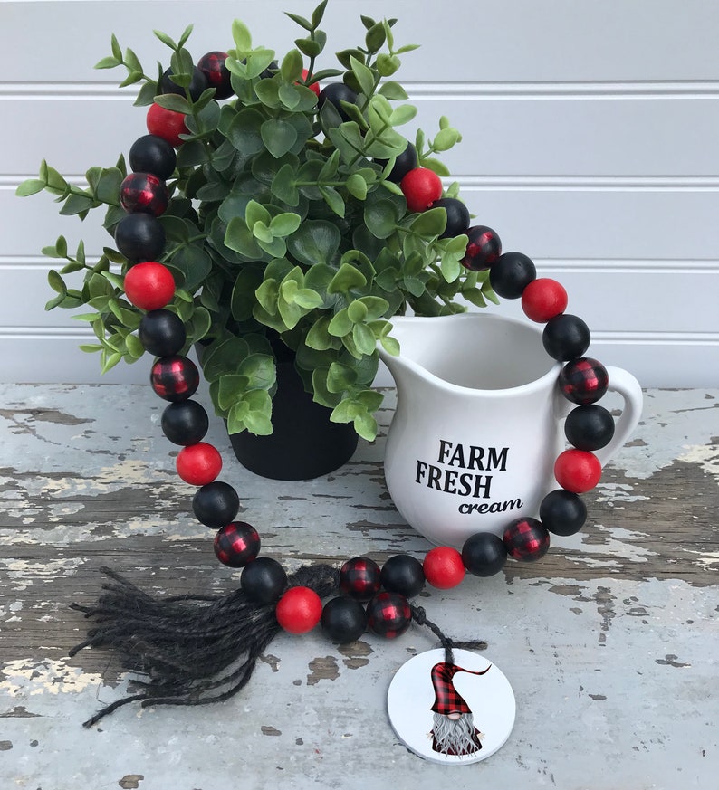 Red & Black Buffalo Check Bead Garland 34", Buffalo Check Bead, Rustic ...
