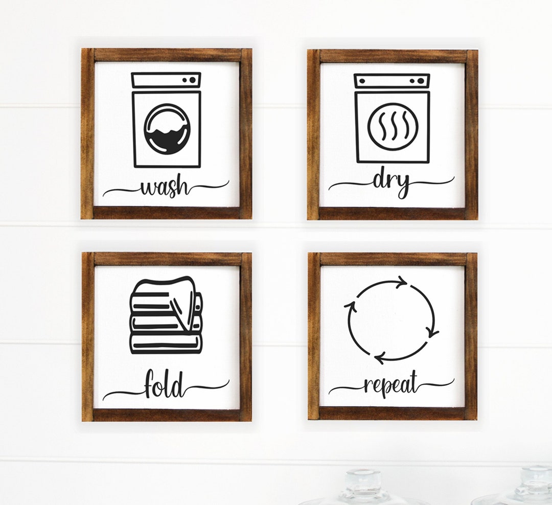 Set of 4 Laundry Wash Dry Fold Repeat Wood Signs. Laundry Signs ...