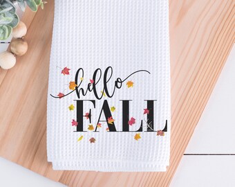 Hello Autumn Fall Tea Towel 16x24 Tier Tray | Etsy