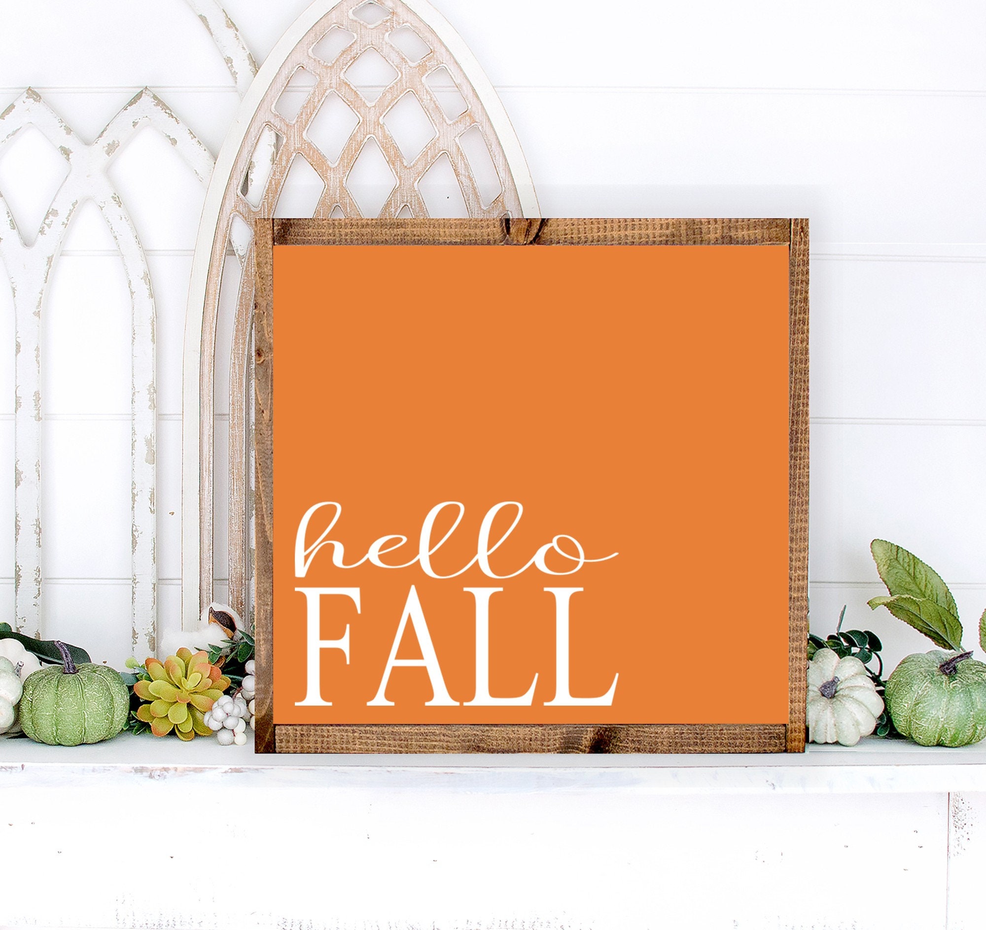 Hello Fall Farmhouse Style Wood Sign 19.5"x19.5". Farmhouse Style Sign ...