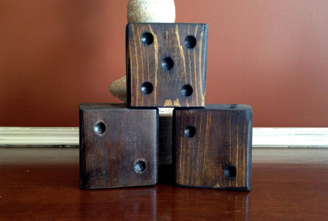 Large Wooden Die 3.5" Stained Home Decor SET OF 3. Farmhouse Decor ...