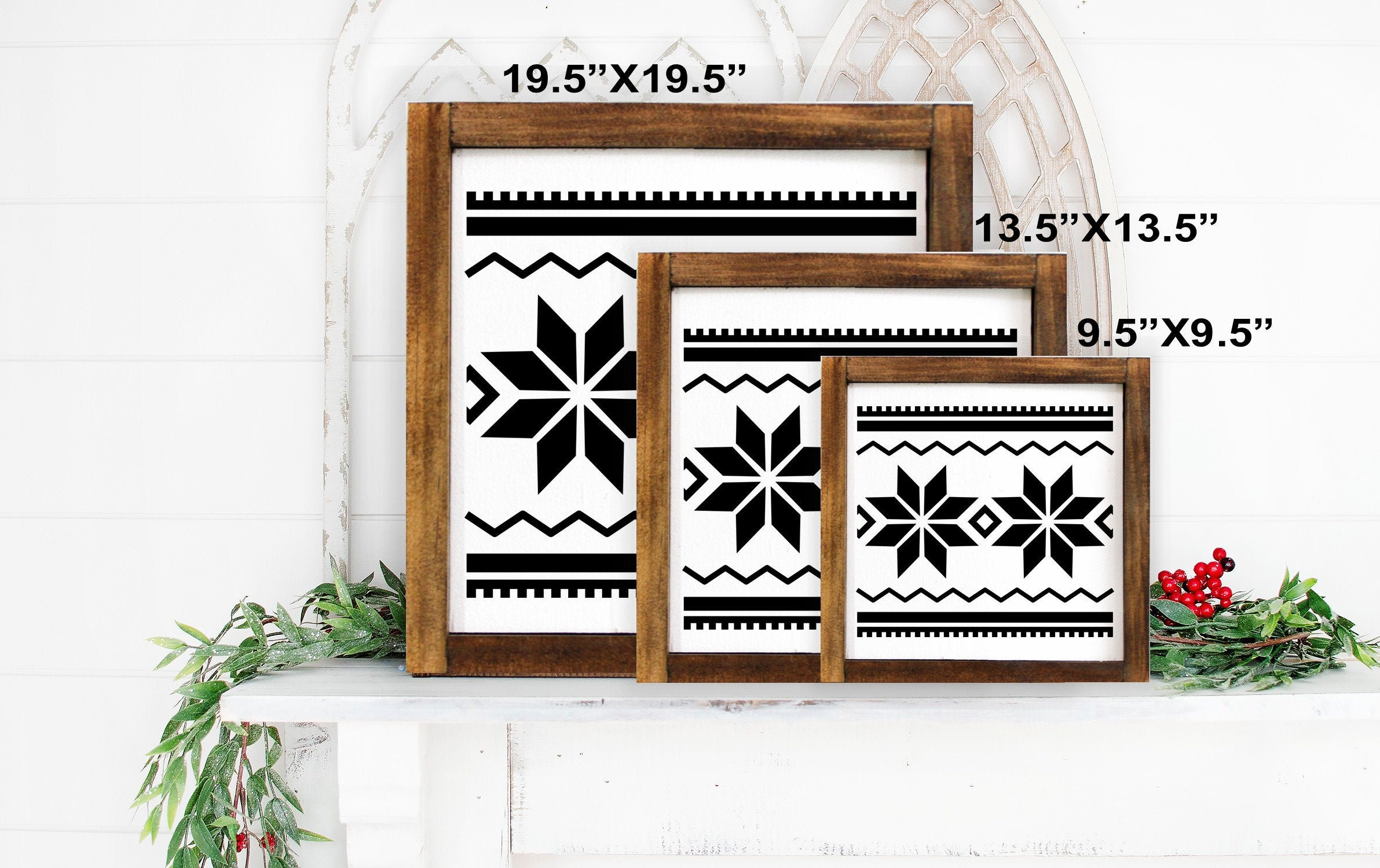 Nordic Scandinavian Snowflake Pattern Farmhouse Style Framed - Etsy