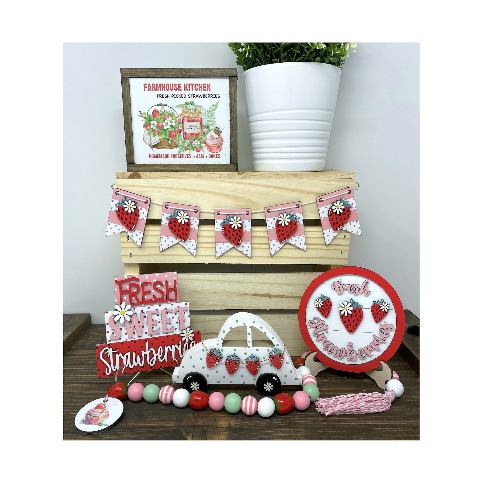 Summer Strawberry Bakery Tiered Tray Set, Strawberry Decor, Strawberry ...