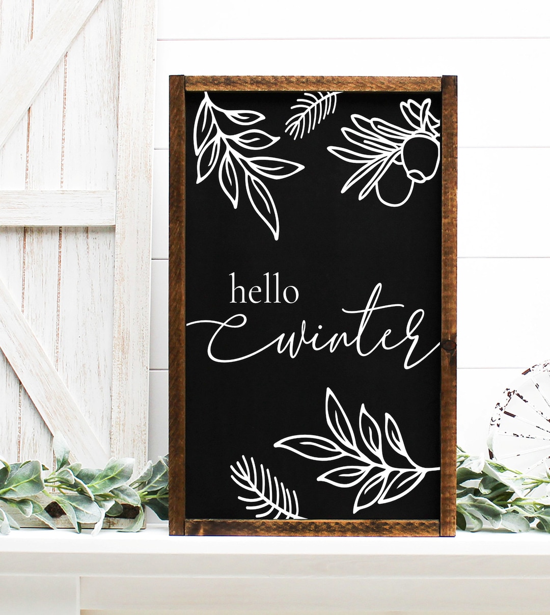 Hello Winter Farmhouse Style Framed Sign 13.5"x19.5". Farmhouse ...