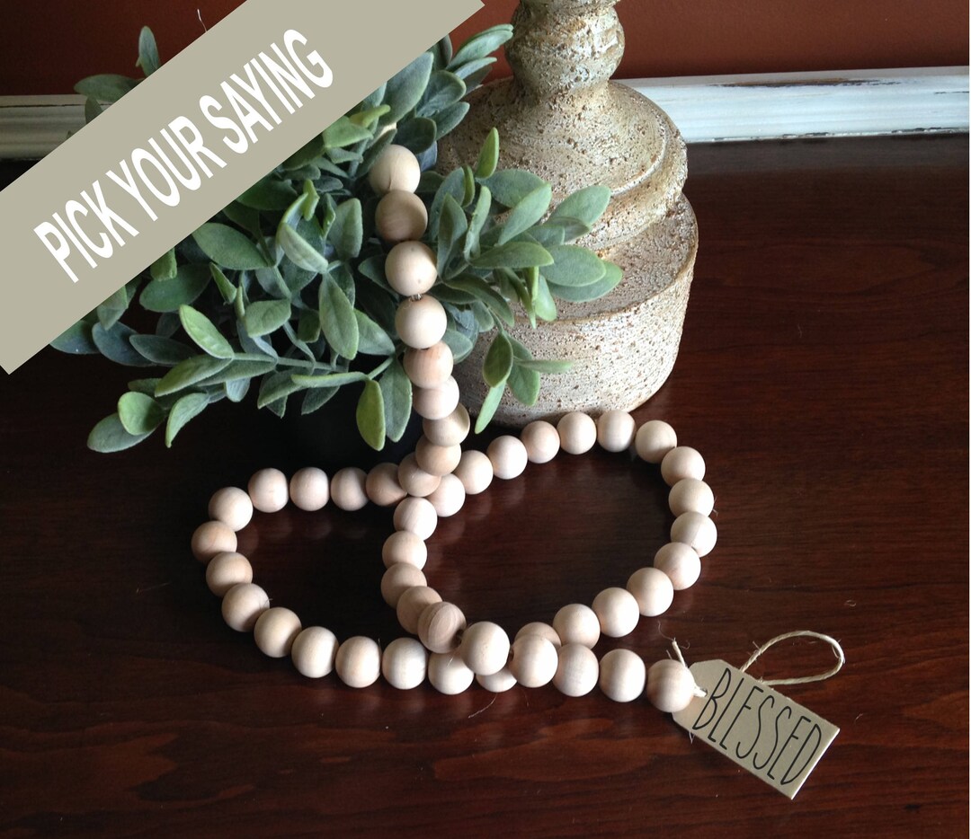 Natural Wood Bead Farmhouse Style Decorative Garland 44". Natural Wood ...