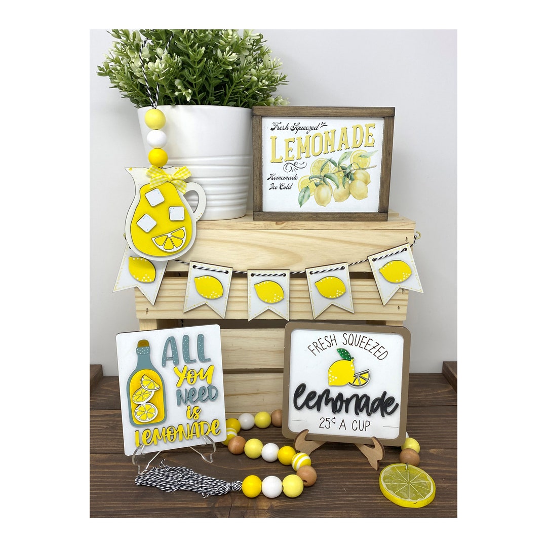Lemonade Spring Summer Tiered Tray Set, Lemonade Decor, Fresh Lemonade ...