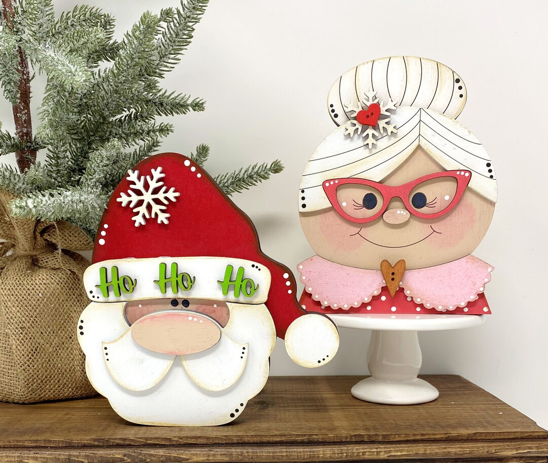 Santa & Mrs Claus Chunky Wood Christmas Shelf Sitters, Christmas Tiered ...