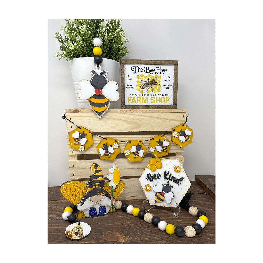 Summer Honey Bee Tiered Tray Bundle, Summer Tabletop Display, Bee Gnome ...