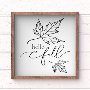 Hello Fall Leaves Farmhouse Style Wood Sign 13.5"x13.5". Farmhouse Sign ...