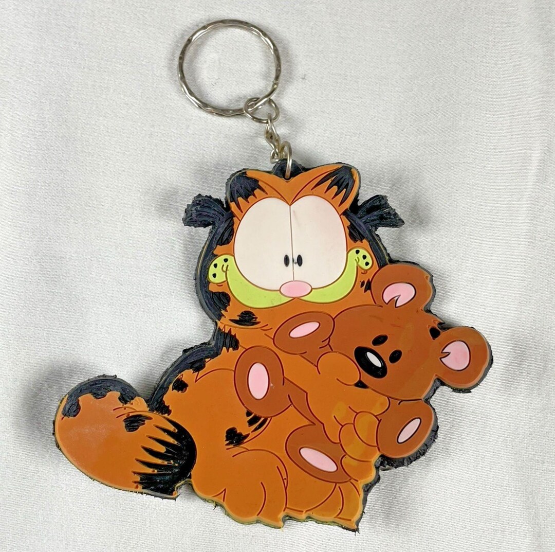 Garfield Pooky Vtg Keychain Flat Rubber Plastic Key Ring Backpack Purse ...