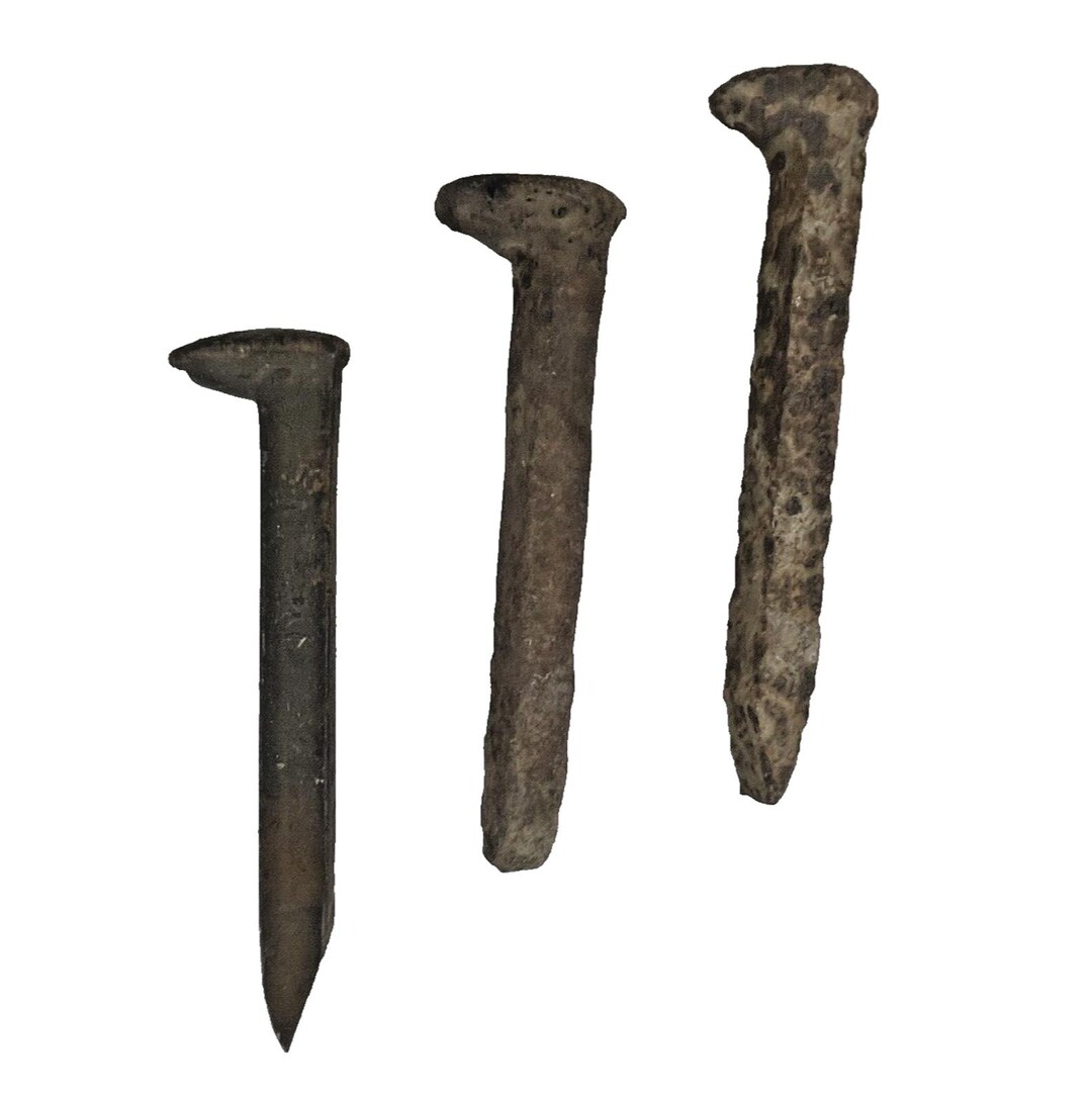 Antique Blacksmith Forged Iron Railroad Spikes Nails X3 Primitive ...