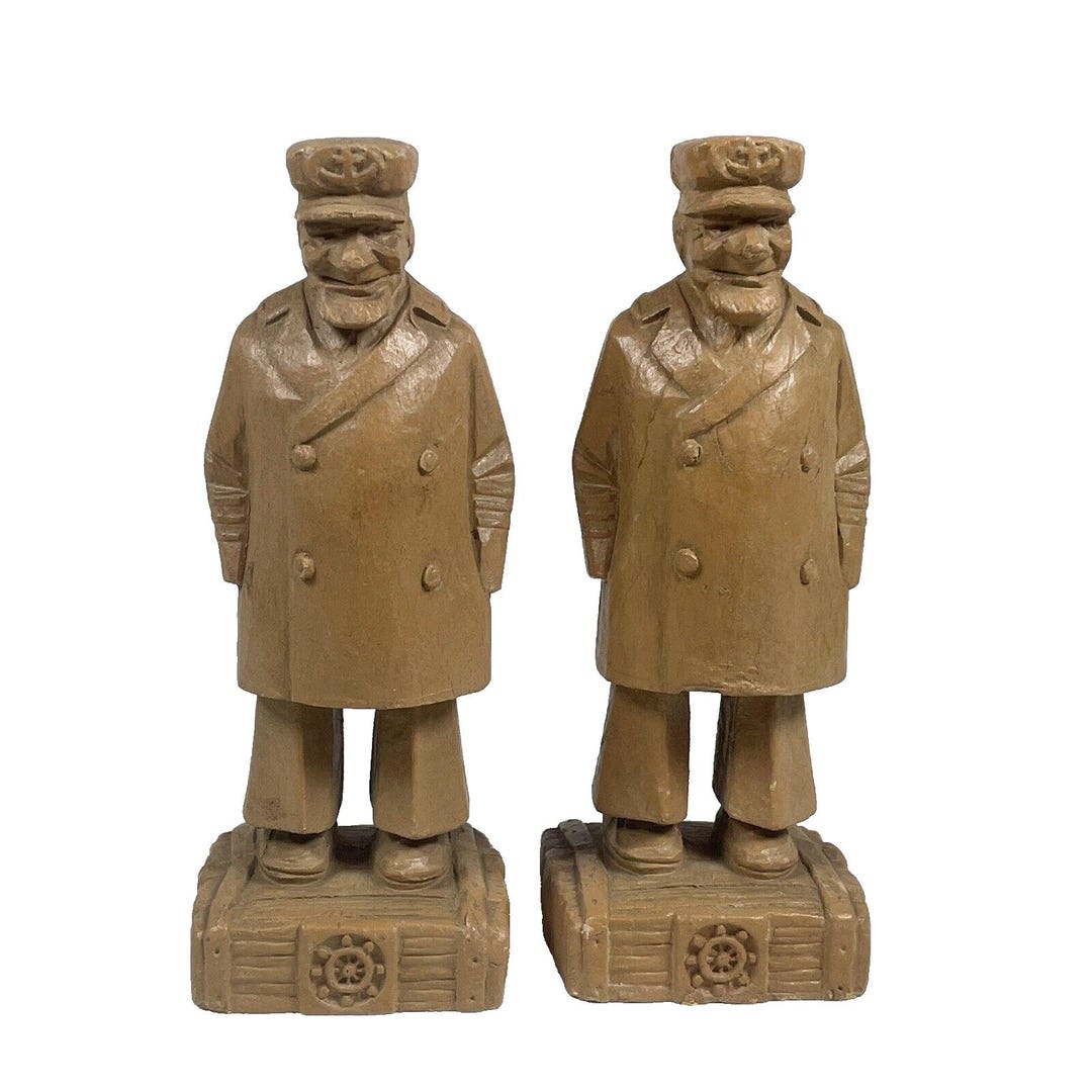 Syroco Wood Sea Captain Lot of 2 Fisherman Hand Carved Look Wooden ...