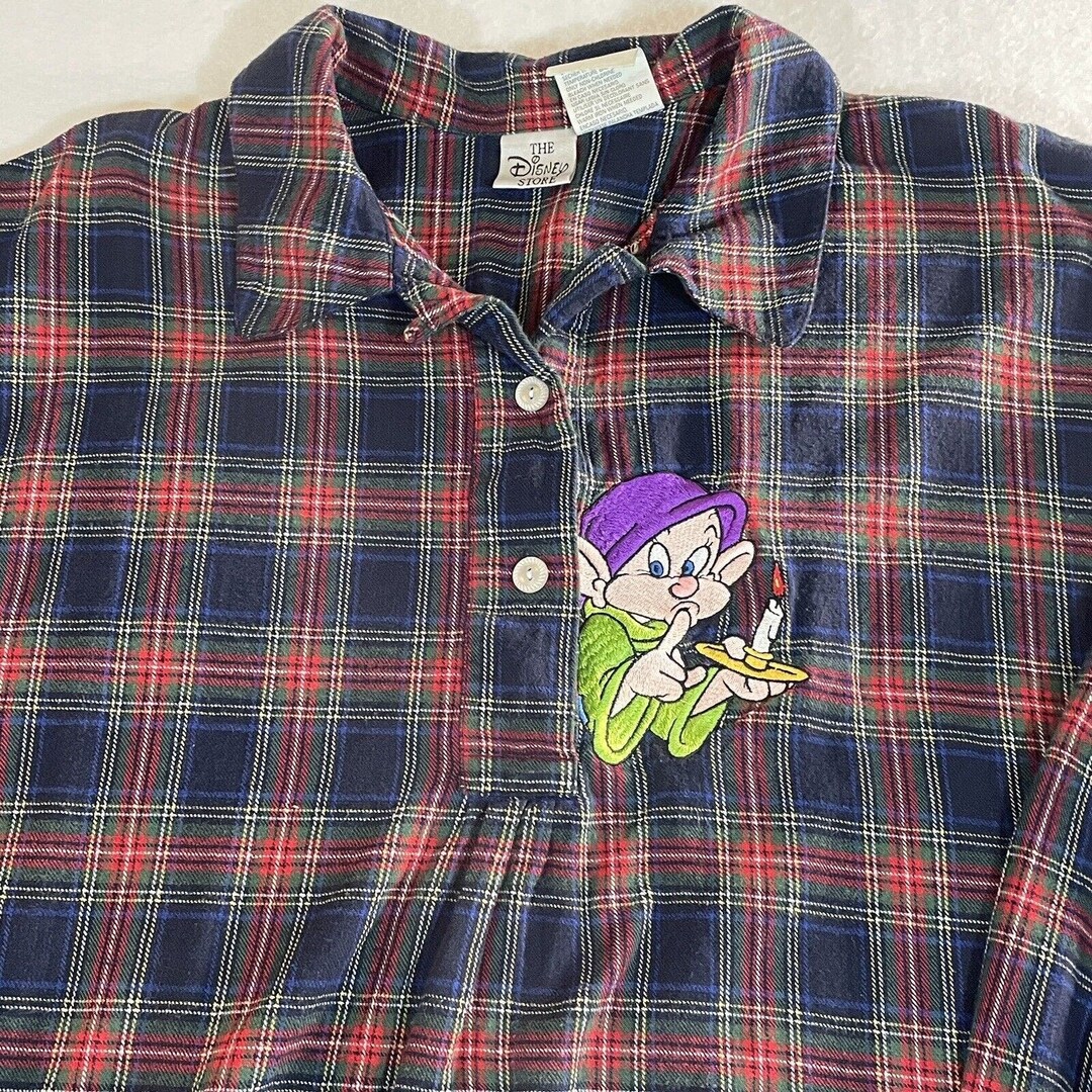 Disney Store Vtg Dopey Dwarf Red Blue Plaid Flannel Nightgown Snow ...