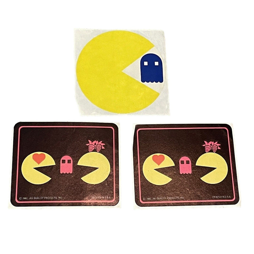 PAC-MAN Vtg Sticker Lot of 3 1982 JBJ Arcade Atari Mr & Mrs Pac Man ...