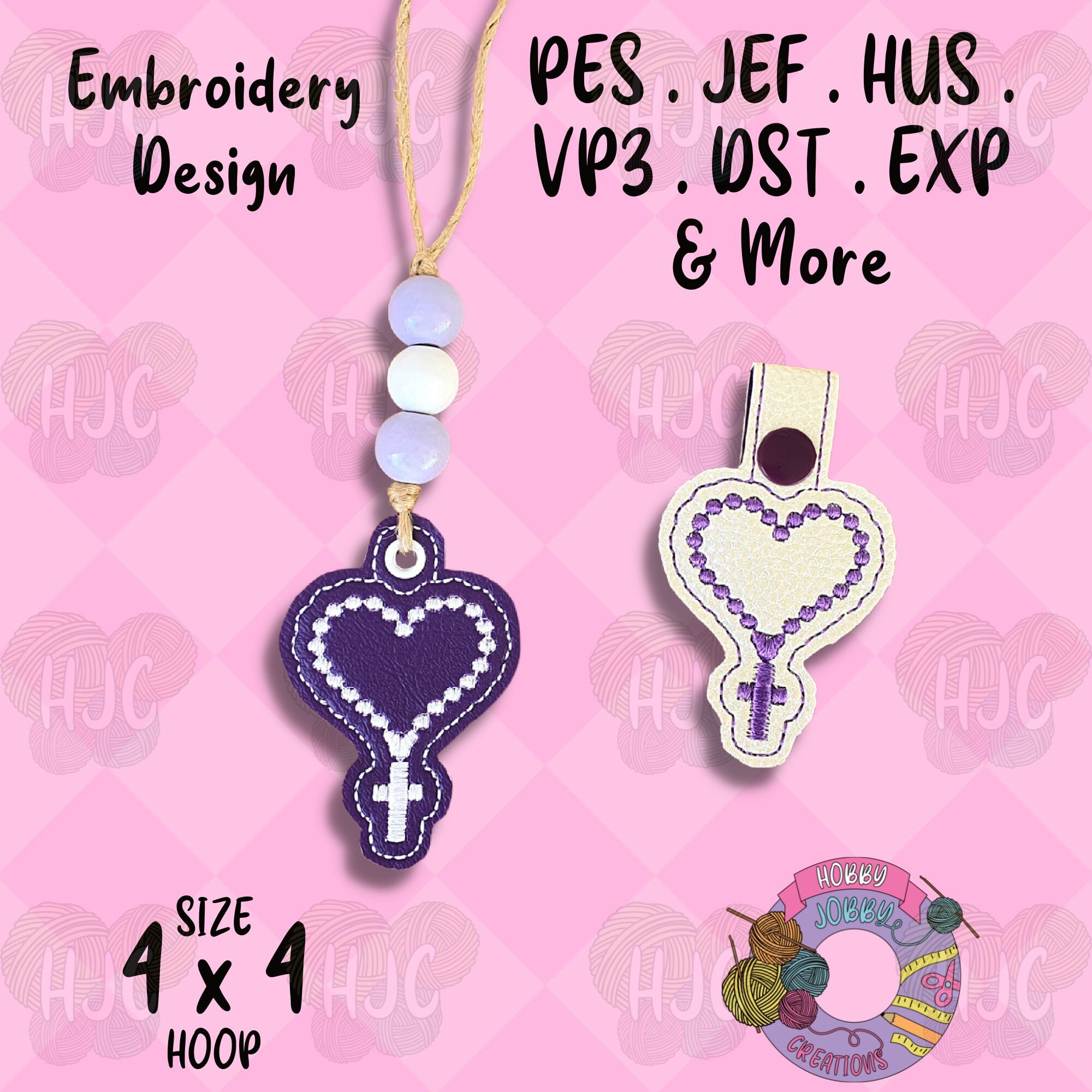 Heart Rosary, Snap Tab, Eyelet, Car Charm, Embroidery Design - Etsy