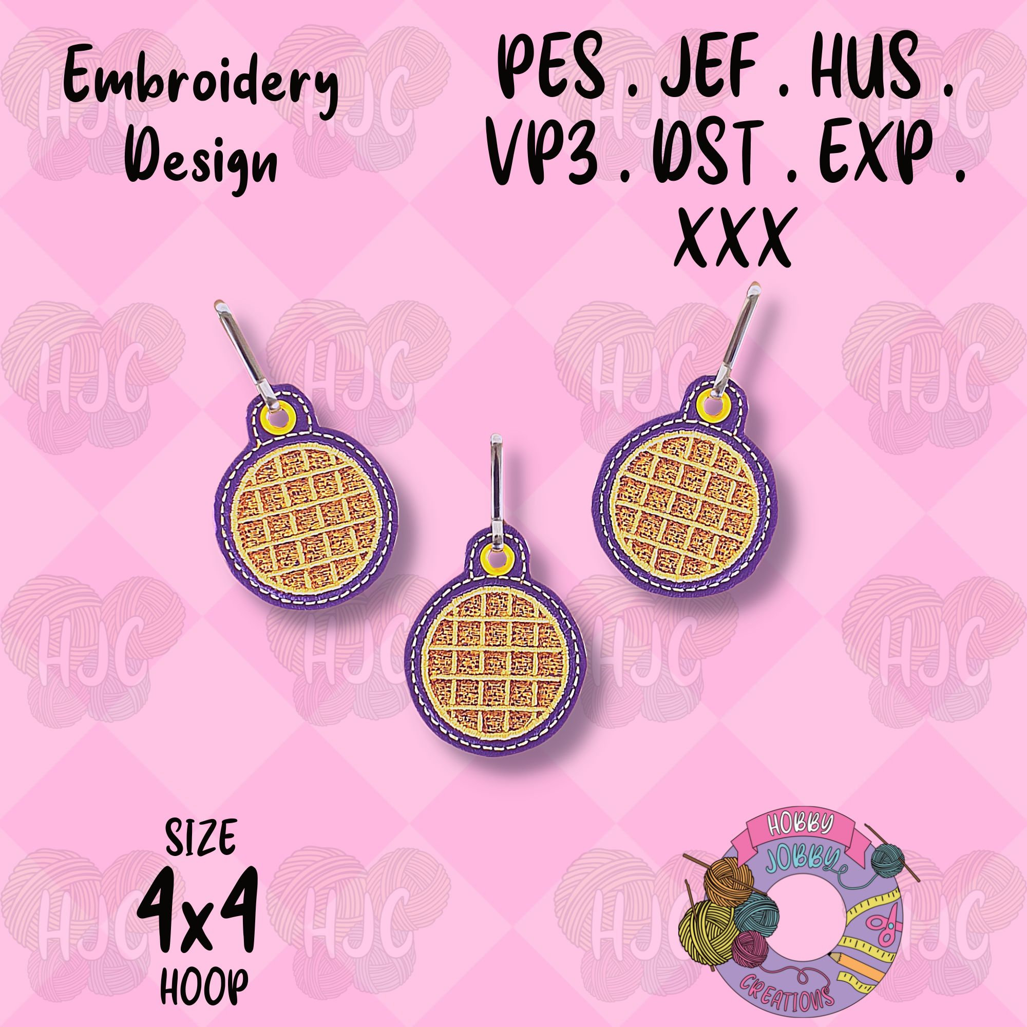 Waffle Zipper Pull Embroidery Design, in the Hoop, ITH, Eyelet, Machine ...