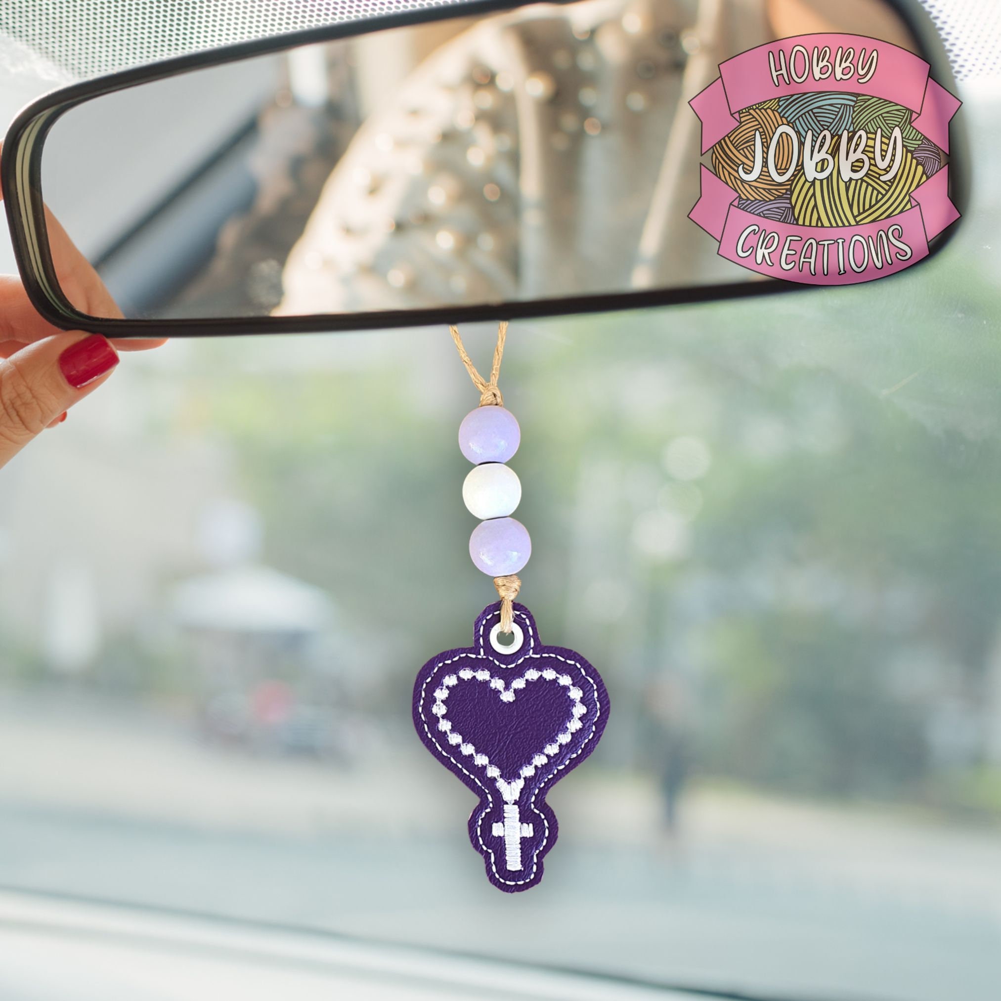 Heart Rosary, Snap Tab, Eyelet, Car Charm, Embroidery Design - Etsy
