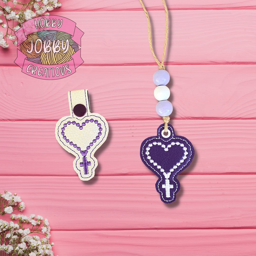 Heart Rosary, Snap Tab, Eyelet, Car Charm, Embroidery Design - Etsy