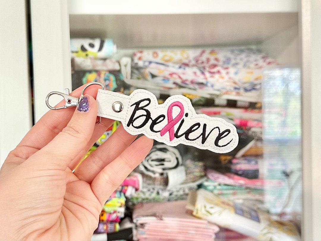 Believe Keychain, Pink Ribbon Keychain, Breast Cancer Awareness ...