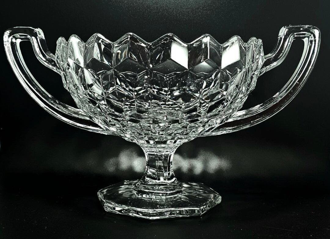 Large Footed Crystal Trophy Bowl. Fostoria American Cubist Vintage ...