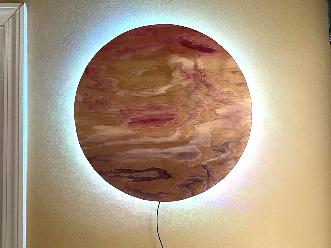 Solar Eclipse Lighting, Wood Circle Wall Lamp. A Dimmable Wall Light ...