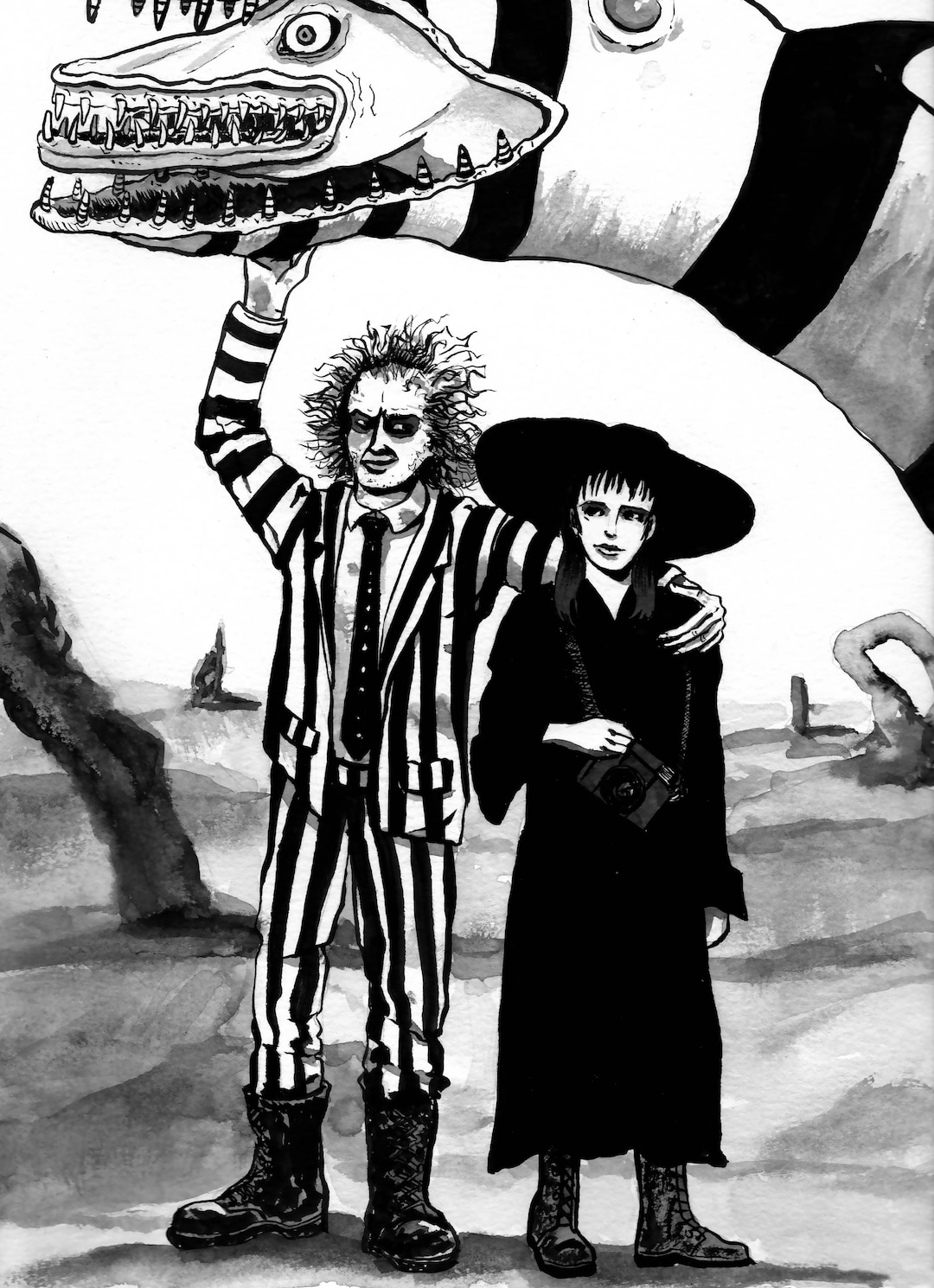 Original Illustration Beetlejuice Lydia and the Sandworm - Etsy