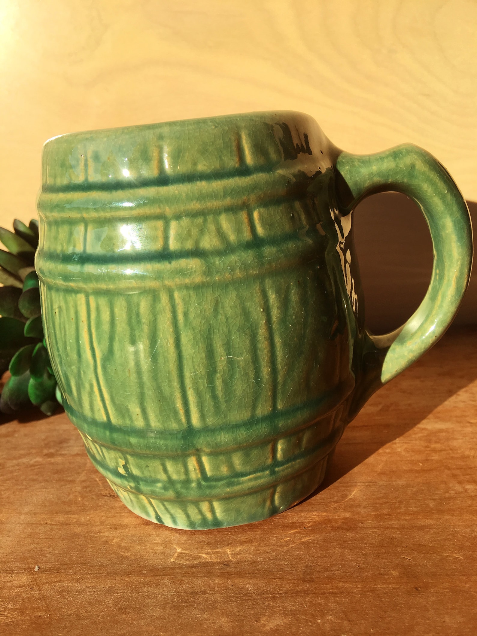 Set of Mccoy Mugs | 1930's Mccoy Pottery | Green Pottery Barrel Mugs ...
