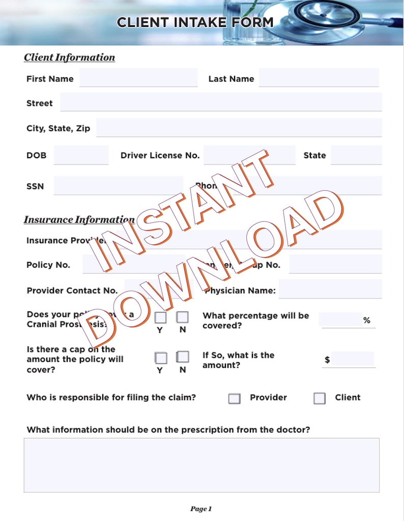 Cranial Prosthesis Client Intake Form Medical Wigs Download Etsy