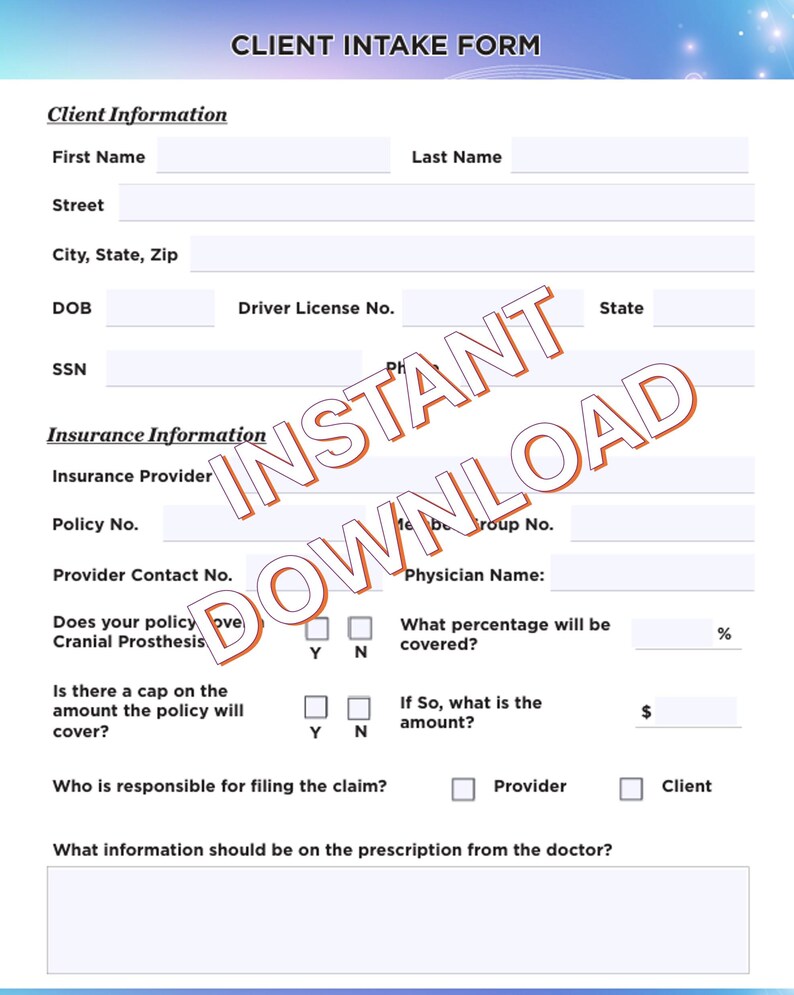 Cranial Prosthesis Client Intake Form - Medical Wigs (download) - Etsy
