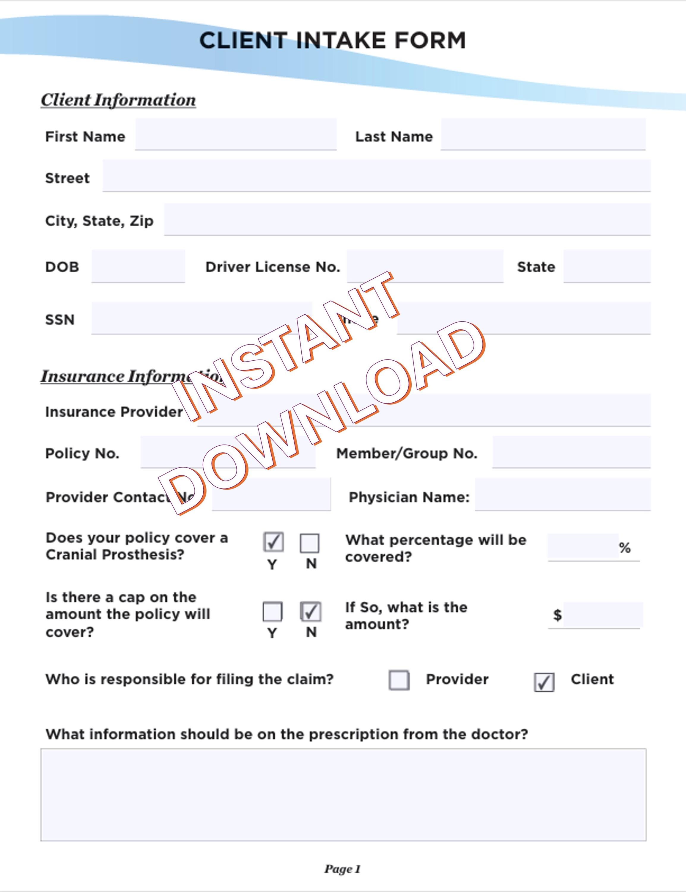 Cranial Prosthesis Client Intake Form - Medical Wigs (download) - Etsy