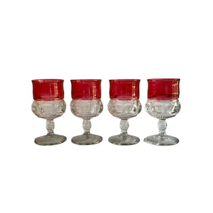 Vintage KINGS CROWN RUBY Flash Thumbprint Wine Glasses | Set of 4 - Etsy