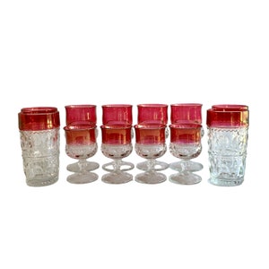 Vintage KINGS CROWN RUBY Flash Thumbprint Wine Glasses | Set of 4 - Etsy