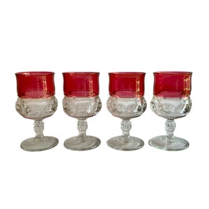 Vintage KINGS CROWN RUBY Flash Thumbprint Wine Glasses | Set of 4 - Etsy