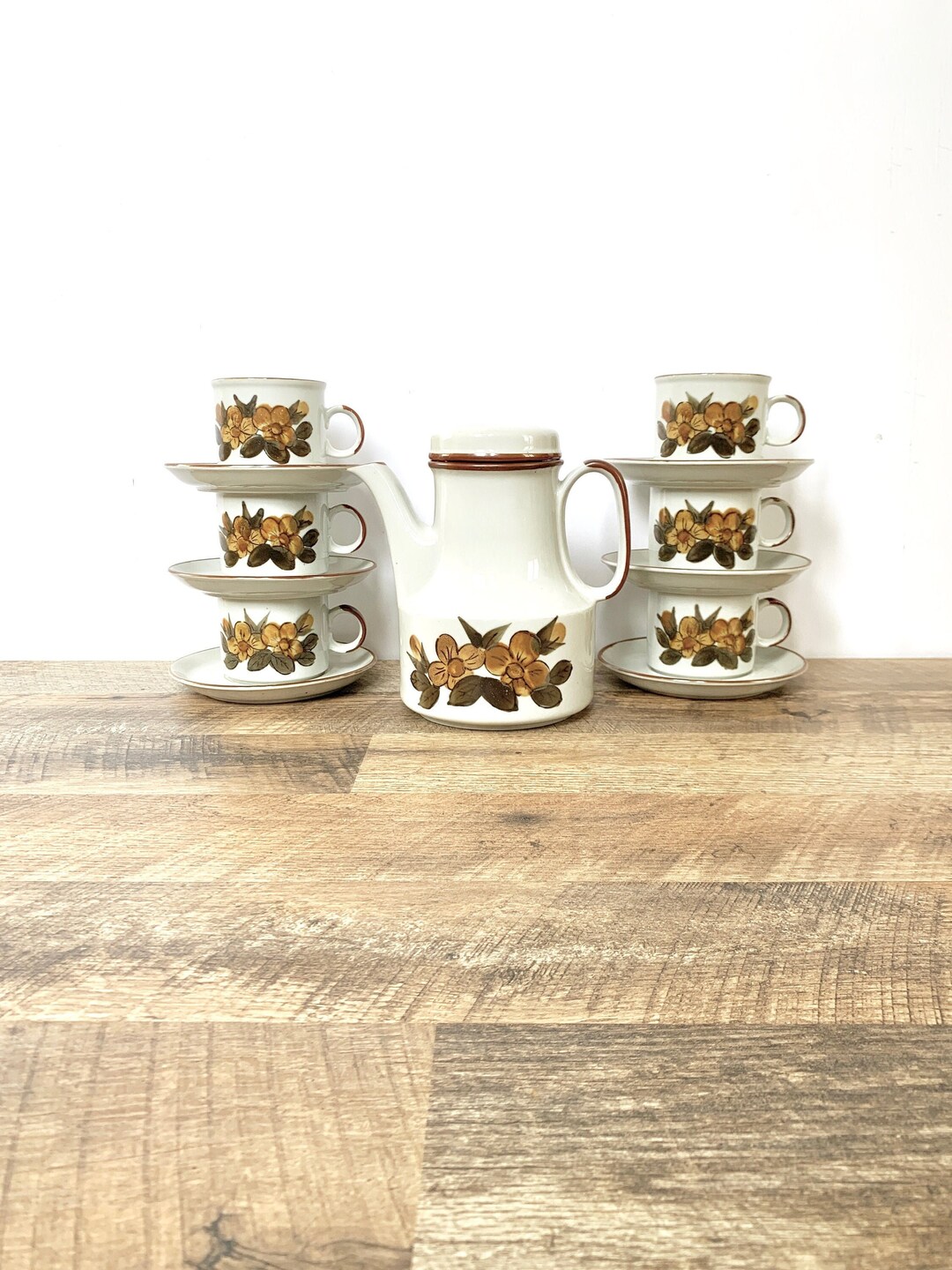 1970's Handgemalt Tea Coffee Pot Mid Century Tea Coffee Pot With 6 Cups ...