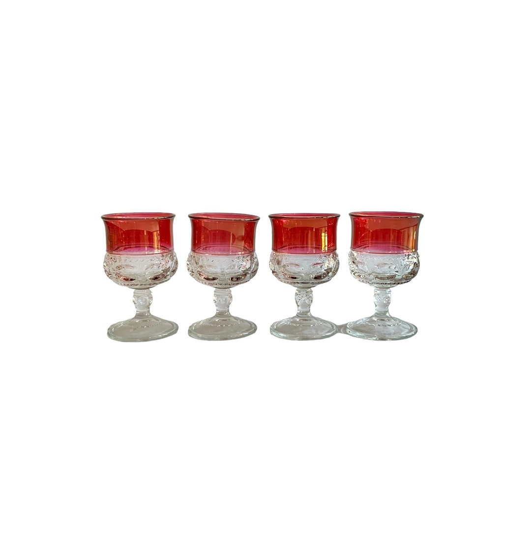 Vintage KINGS CROWN RUBY Flash Thumbprint Liqueur Aperitif Glasses ...