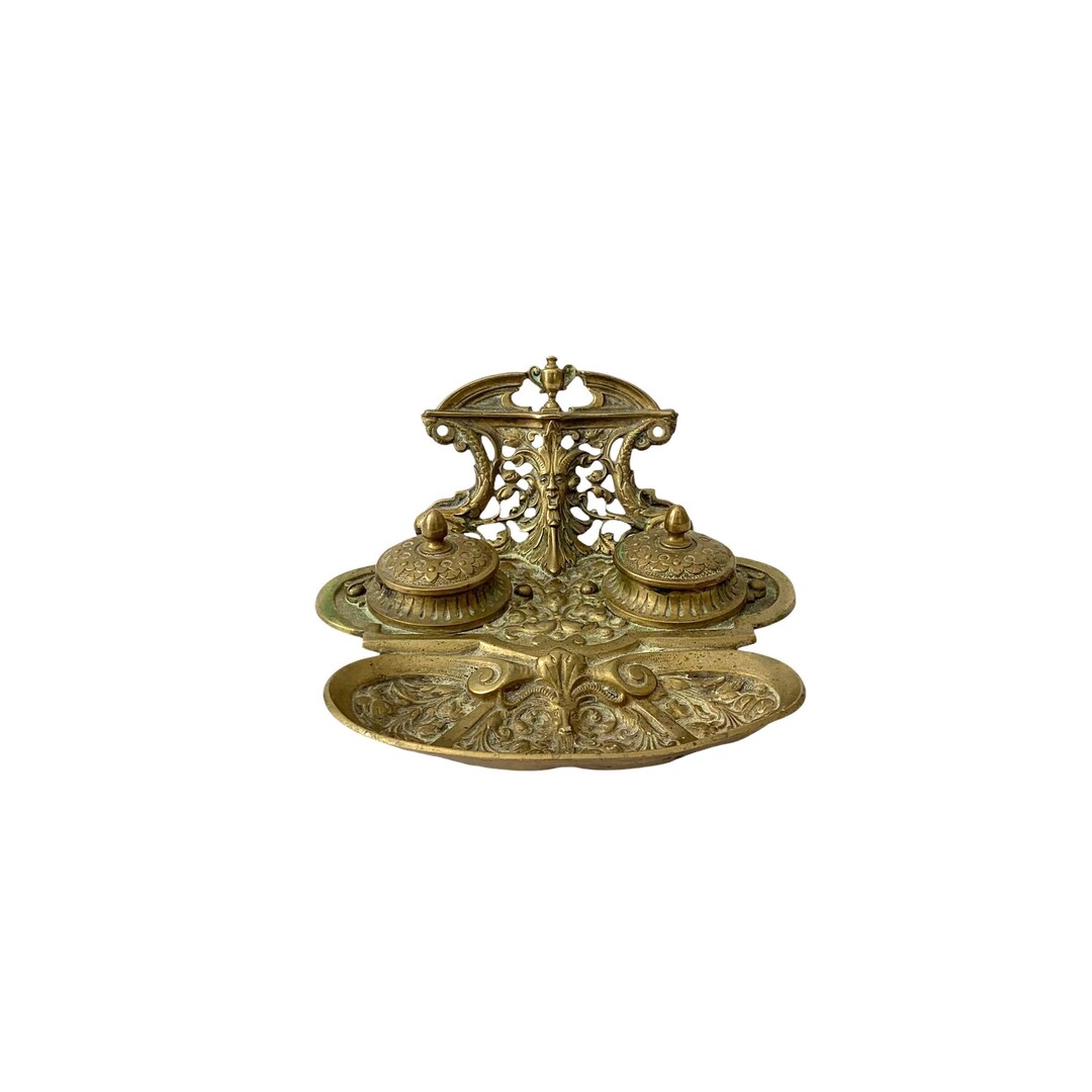 Antique Brass GESCHUTZT Signed Double Inkwell - Etsy