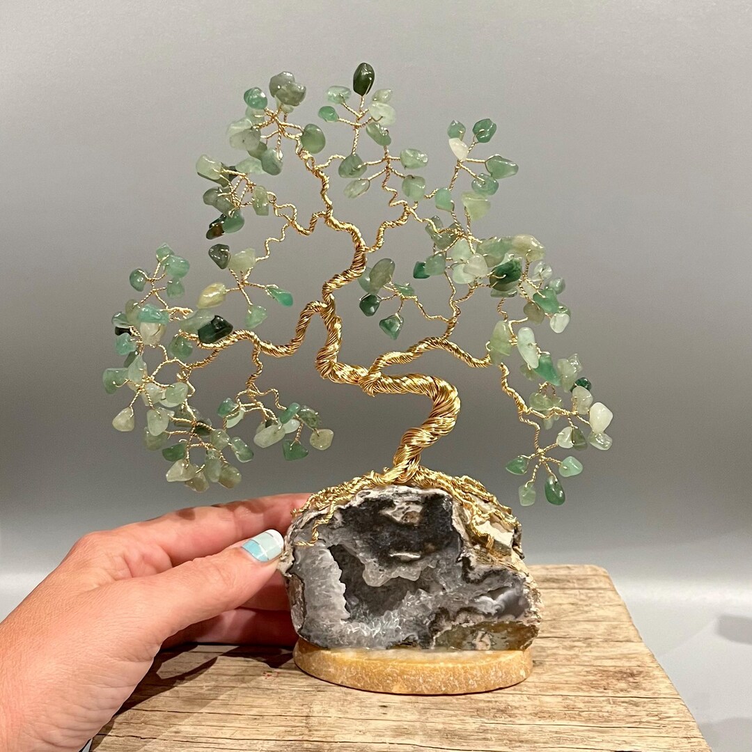 Green Aventurine Wire Bonsai Tree, Polished Mexican Trancas Geode, Tree ...