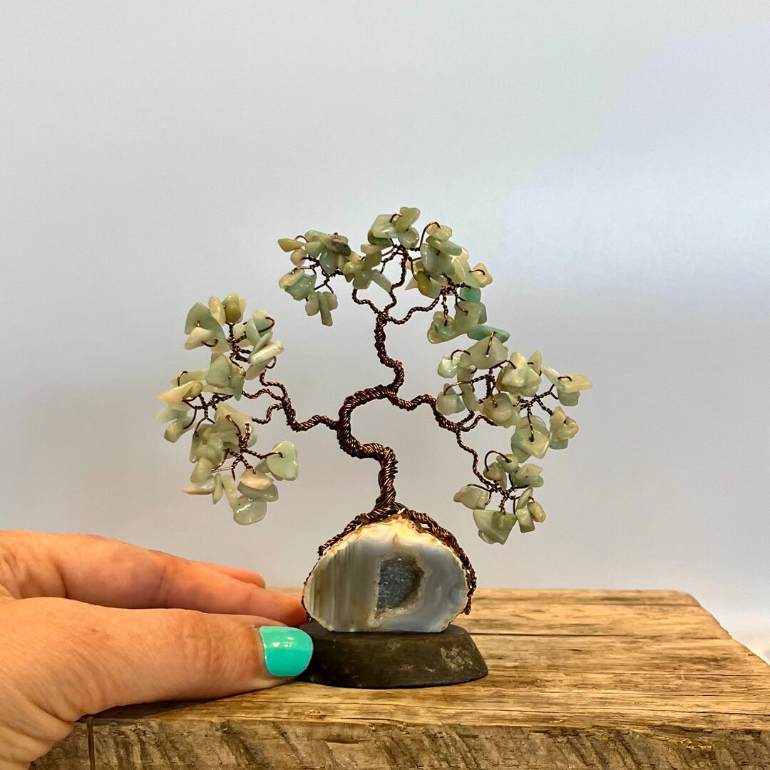Amazonite on Oco Geode Wire Bonsai Tree, Polished Oco Geode, Tree of ...