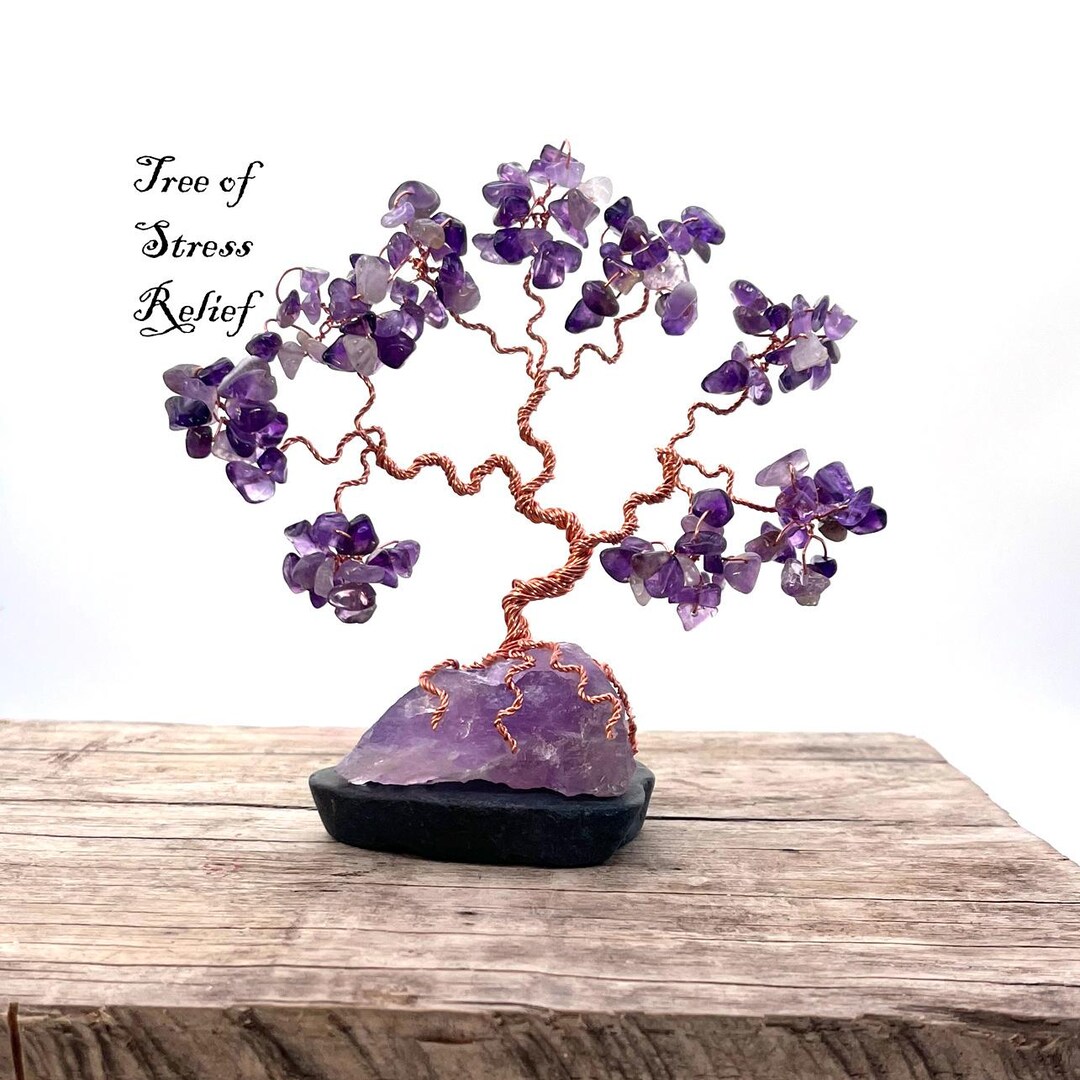 Amethyst Wire Bonsai Tree, Tree of Stress Relief, Handmade Copper Wire ...