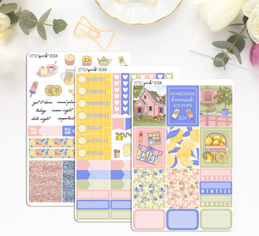 Fresh Lemonade Summer Mini Weekly Planner Kit - Standard Vertical - Etsy