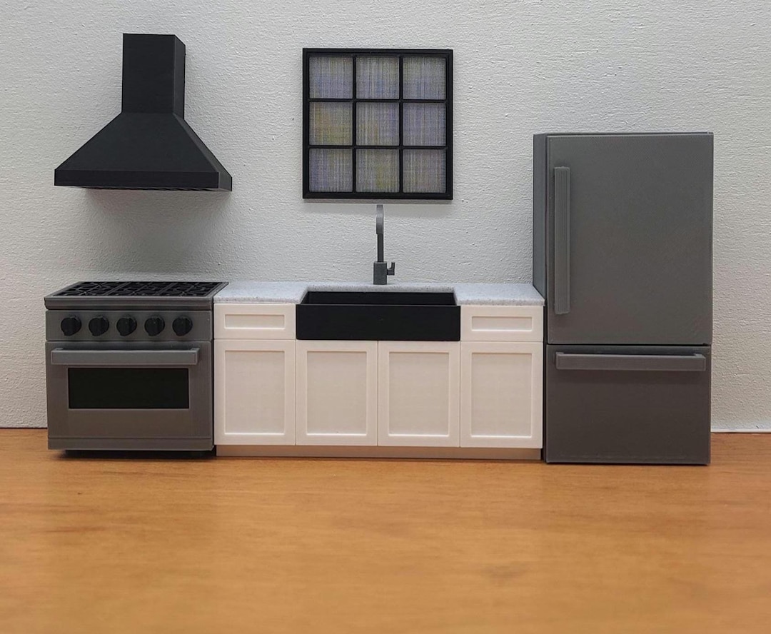 1:12 Kitchen - Sink Cabinet, Hinged Stove, Venthood, and Hinged Fridge ...