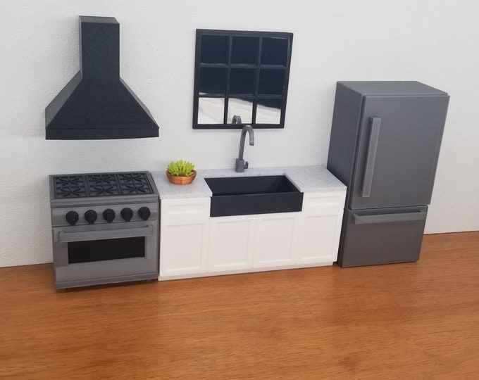 1:12 Kitchen Sink Cabinet, Hinged Stove, Venthood, and Hinged Fridge - Etsy