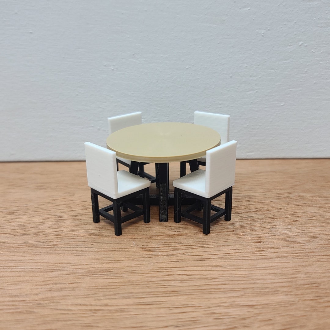 1:24 Scale Round Dining Table With White Chairs - 1/24 Modern Mini Doll ...
