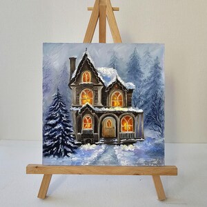Winter House in Forest Original Oil Painting Small Architecture Art ...